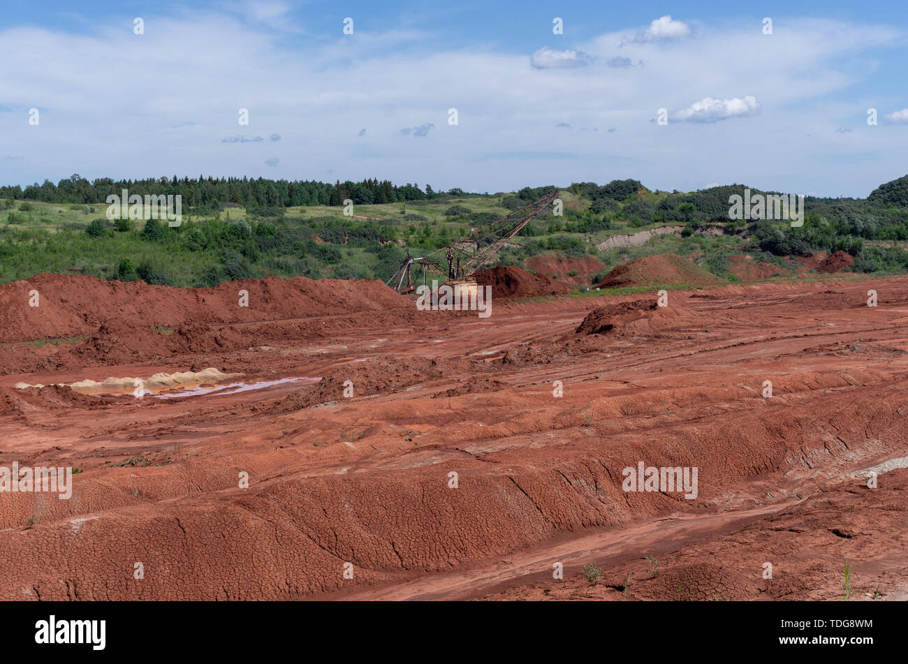 Giant excavator machinery industry in Lithuania. Clay opencast mining ...