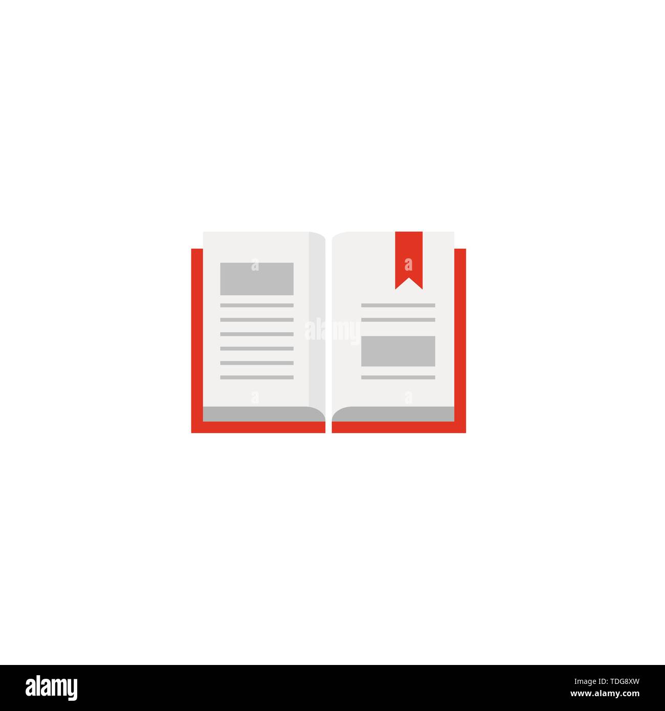 Open book with red bookcover and ribbon bookmark. Flat icon isolated on ...