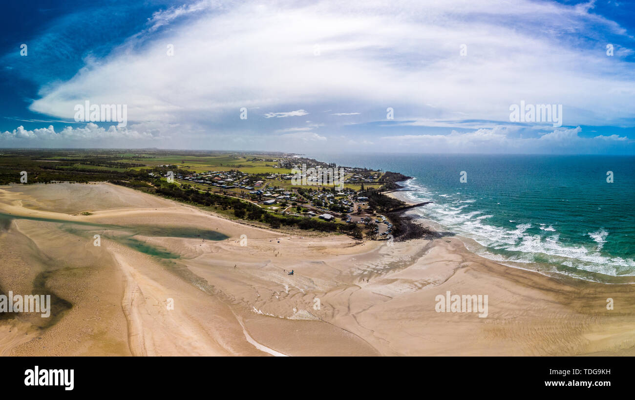 Drone aerial view of Elliott Heads Beach and River, Queensland ...