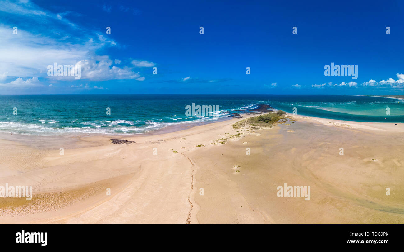Drone aerial view of Elliott Heads Beach and River, Queensland ...