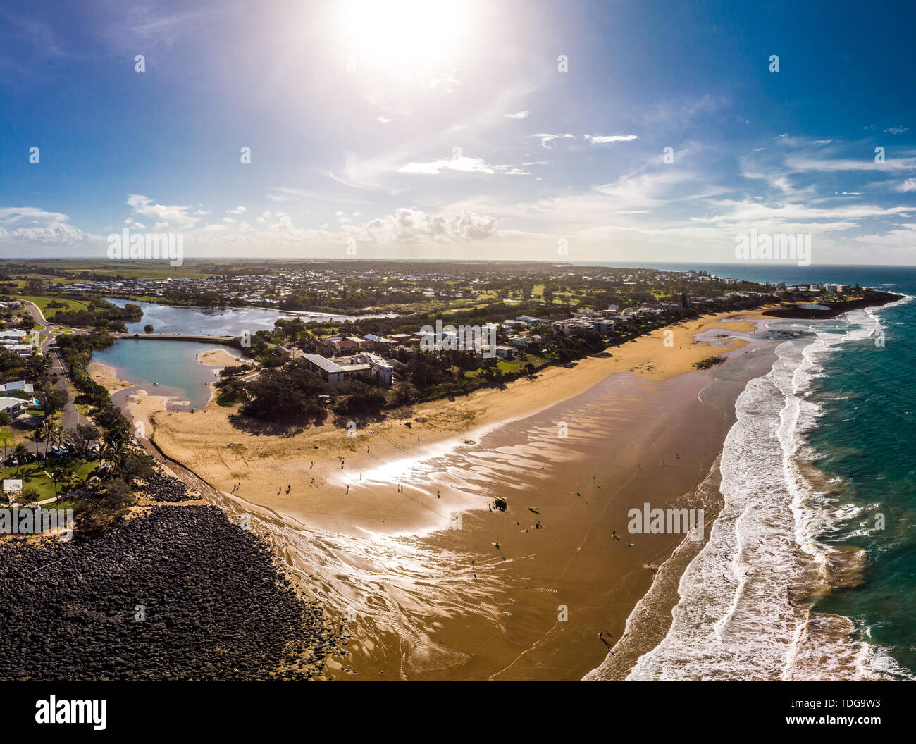 Aerial drone view of Bargara beach and surrounding area, Queensland ...