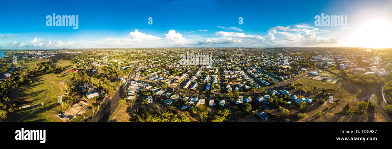 Aerial drone view of central area of Bundaberg, Queensland, Australia ...