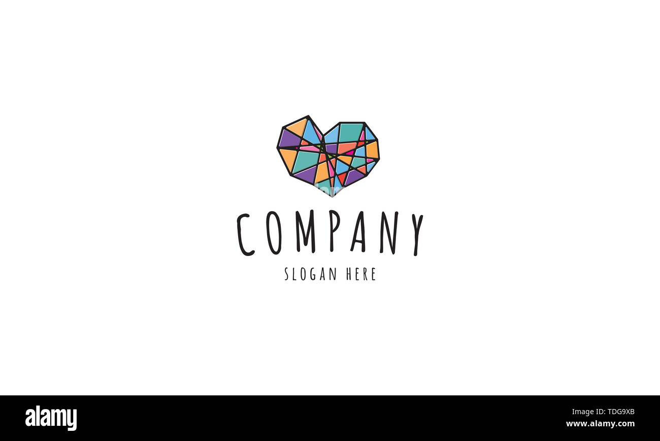 Vector logo with an abstract image of the heart divided into colored ...