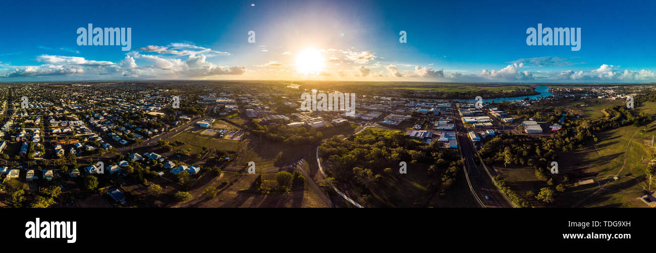 Aerial drone view of central area of Bundaberg, Queensland, Australia ...