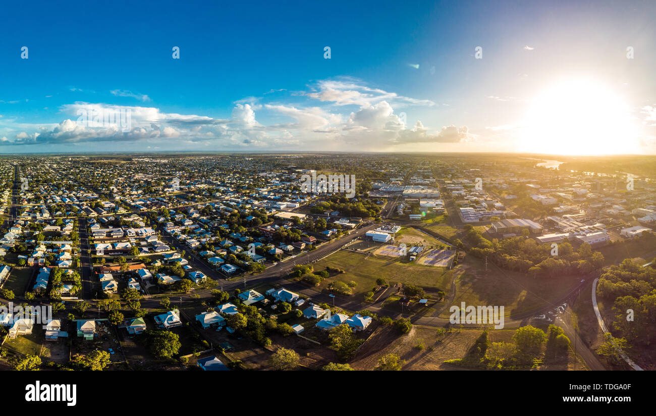 Aerial drone view of central area of Bundaberg, Queensland, Australia ...
