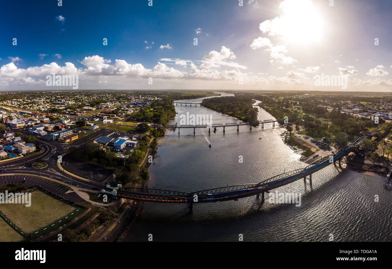 Aerial drone view of central area of Bundaberg, Queensland, Australia ...