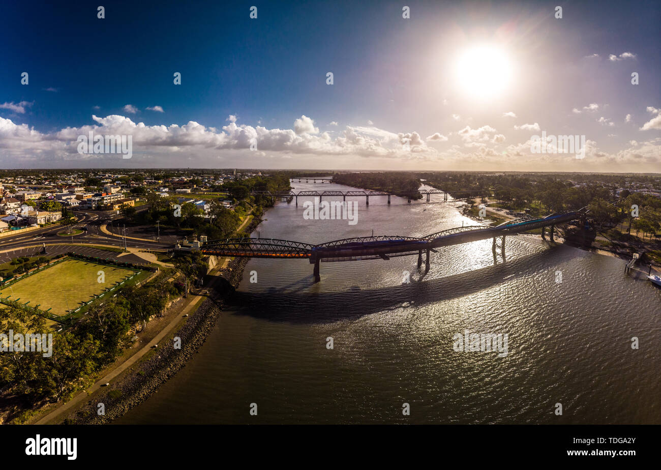 Aerial drone view of central area of Bundaberg, Queensland, Australia ...