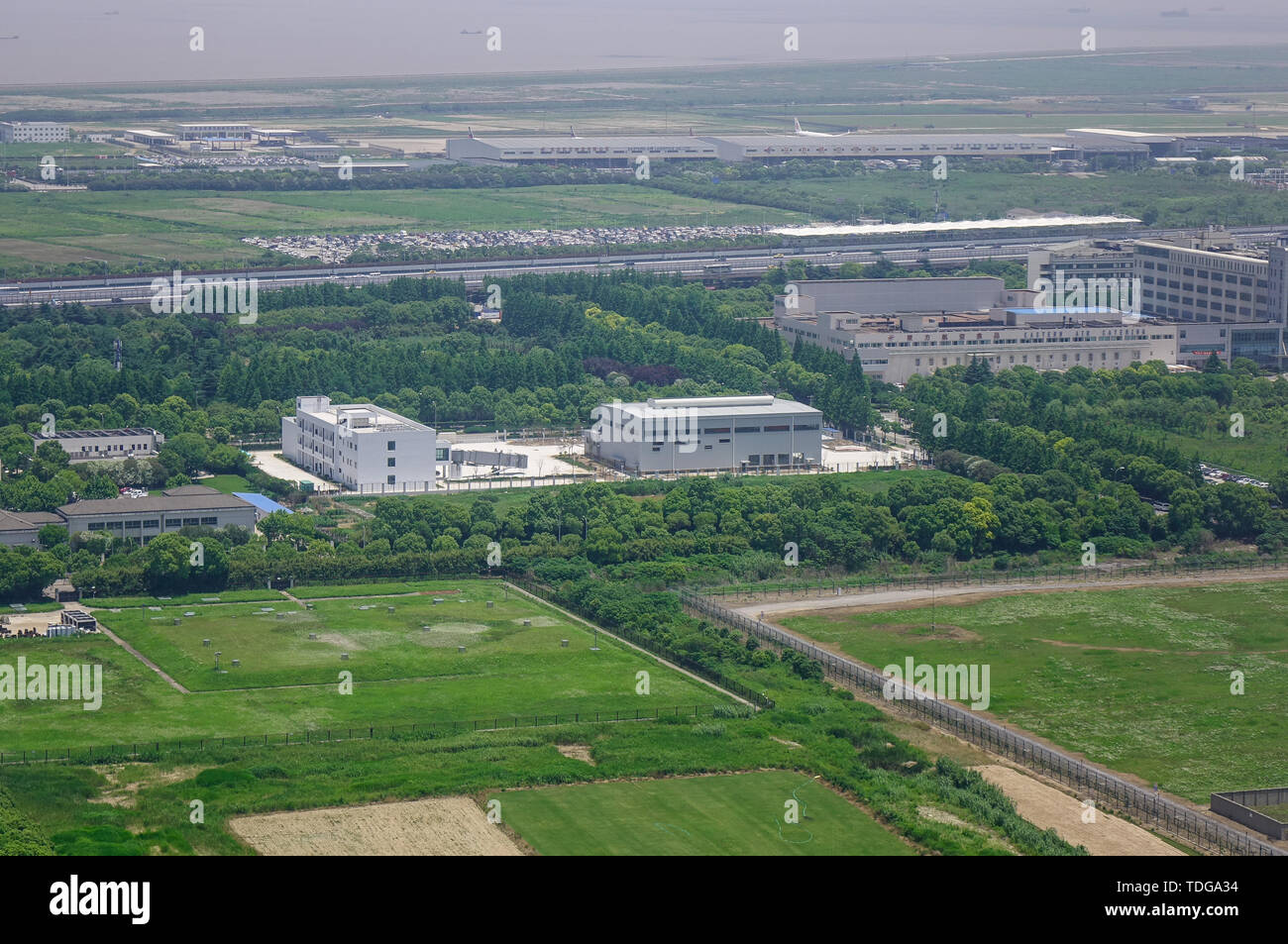 Shanghai, China - Jun 3, 2019. Aerial view of rural township at sunny ...