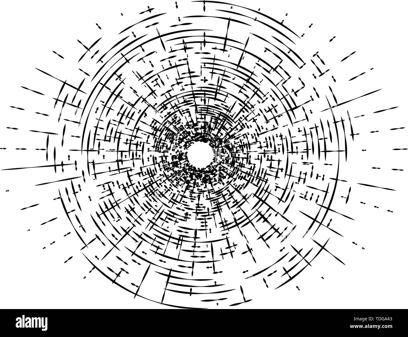 Abstract Monochrome Psychedelic Square Background With Circular Swirl Helix Or Vortex Backdrop