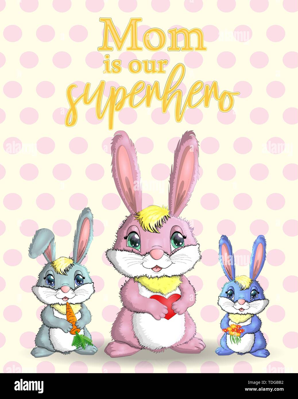 Mother s Day greeting card. Rabbit holding heart. Mom you are best. I ...