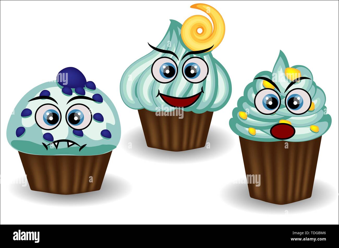Cute and colorful kawaii style muffin emoticons collection expressing ...