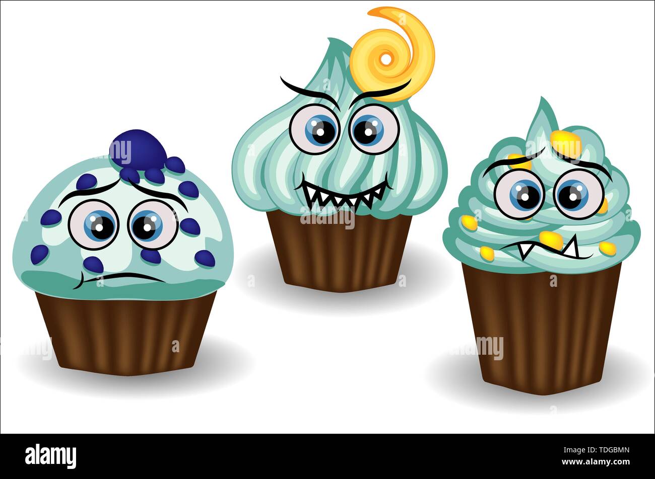 Cute and colorful kawaii style muffin emoticons collection expressing ...