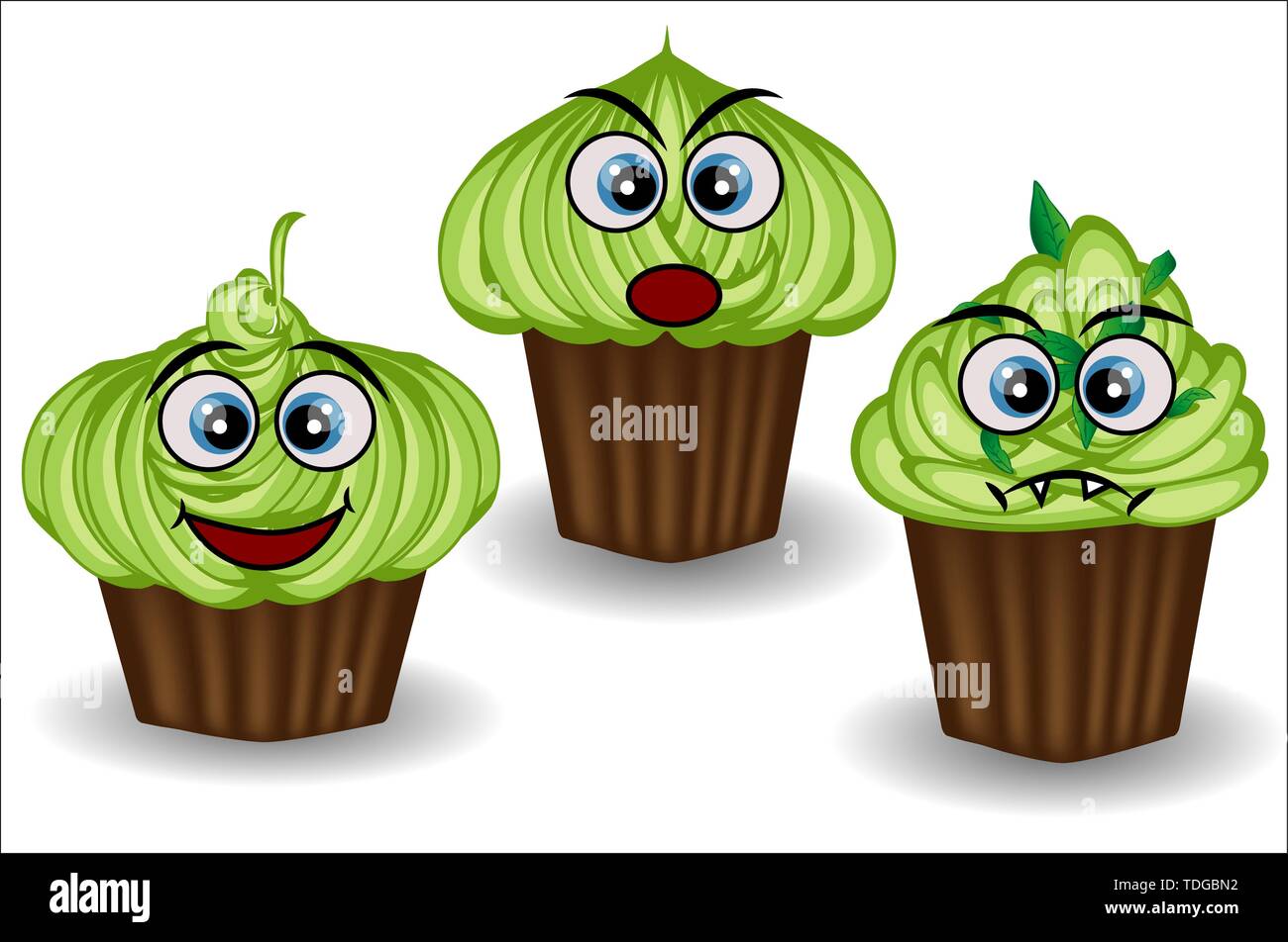 Cute and colorful kawaii style muffin emoticons collection expressing ...