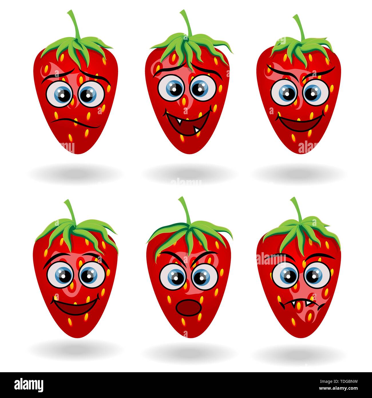 Set of six strawberries with different faces, emotions Stock Vector ...