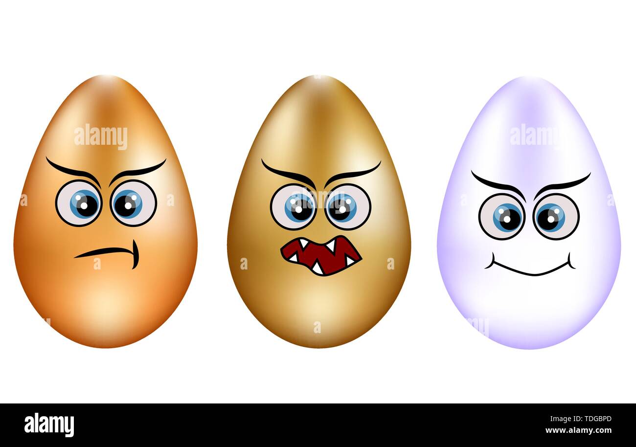 Set of cute Easter eggs. Set of Emoji egg. Smile eggs. Isolated flat ...