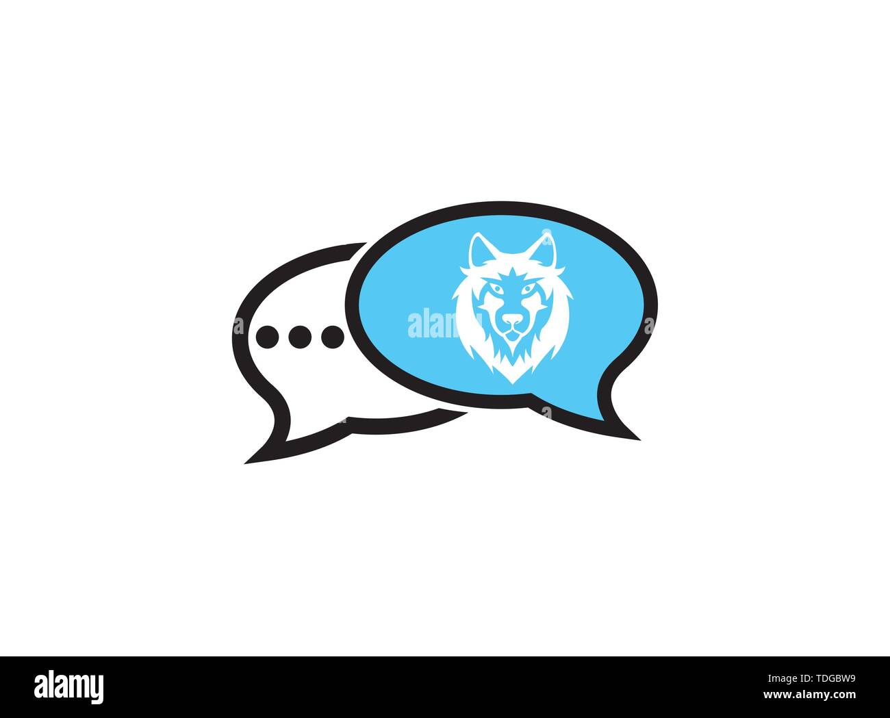 Wolf head and face looking in front in a chat icon for logo vector ...