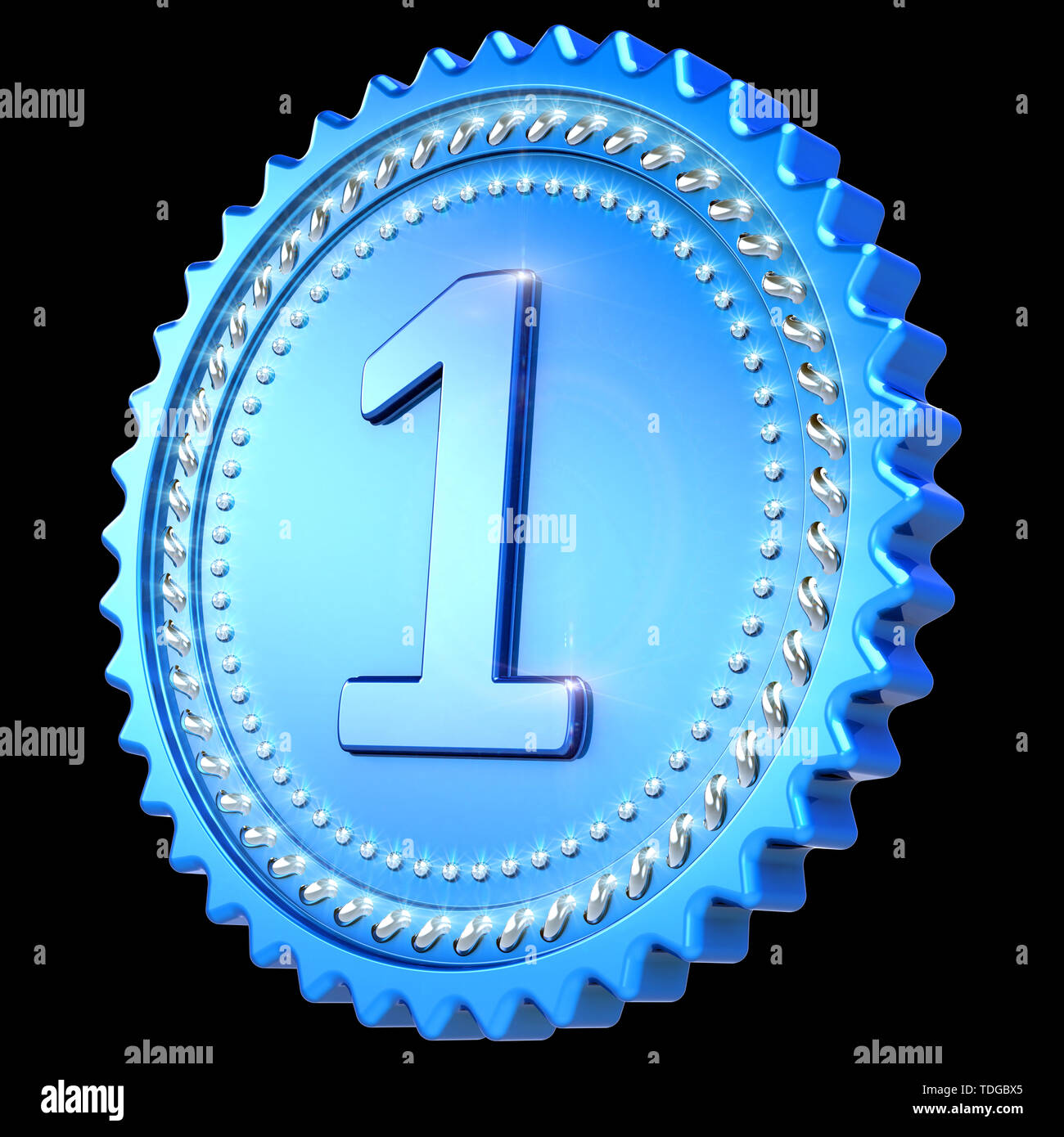 Medal award blue version first place winner. Number one champion ...