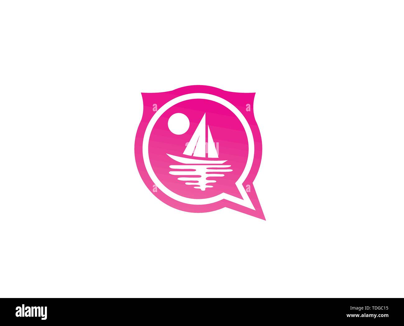 Yacht sealing with sun and sea logo design illustration boat in a chat ...