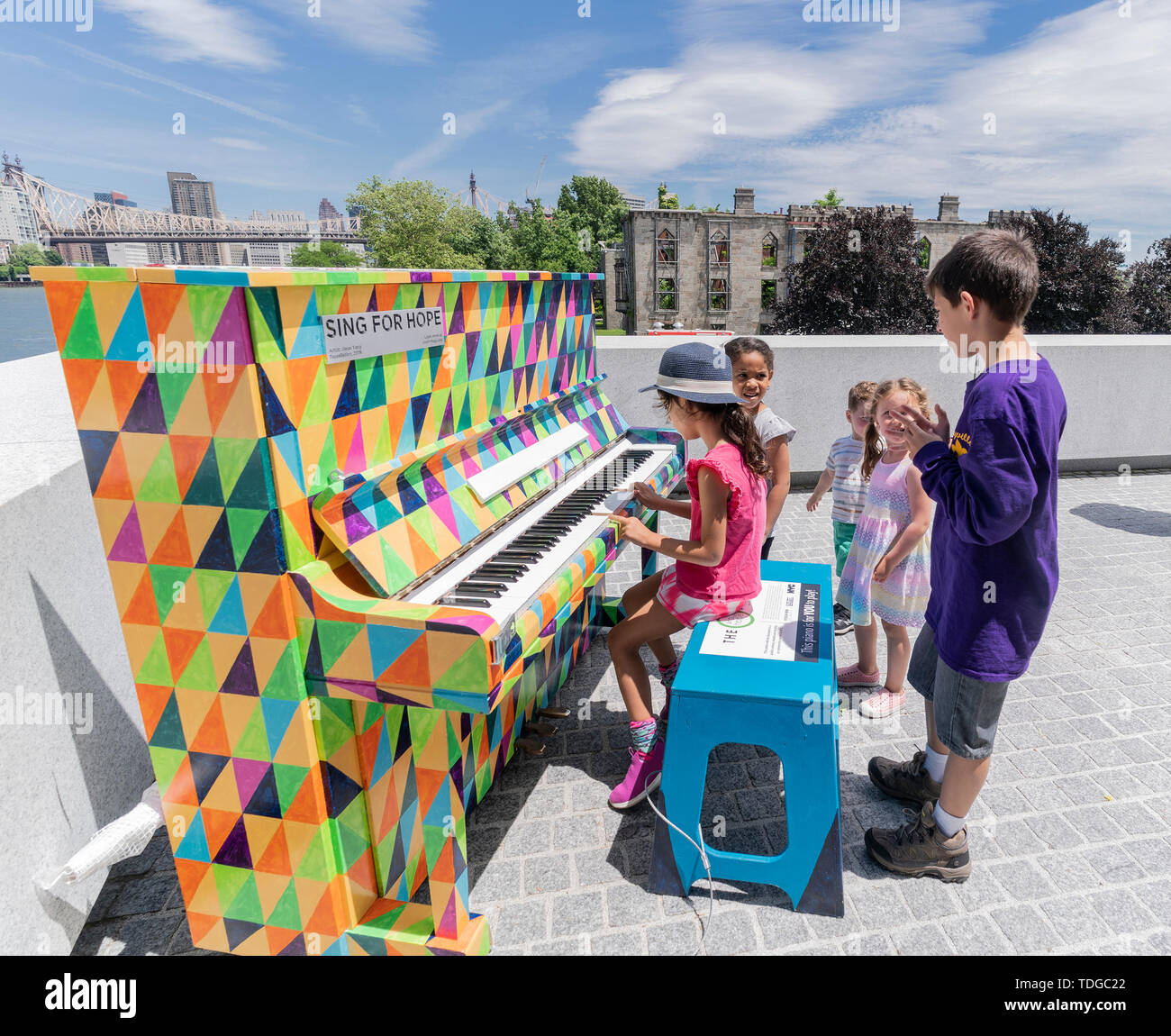Children play piano on top of monumental staircase in FDR Four Freedom ...