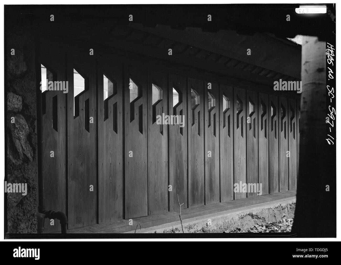 NORTHEAST (REAR) ELEVATION, DETAIL SHOWING CUT-OUT WINDOW PATTERNS ...