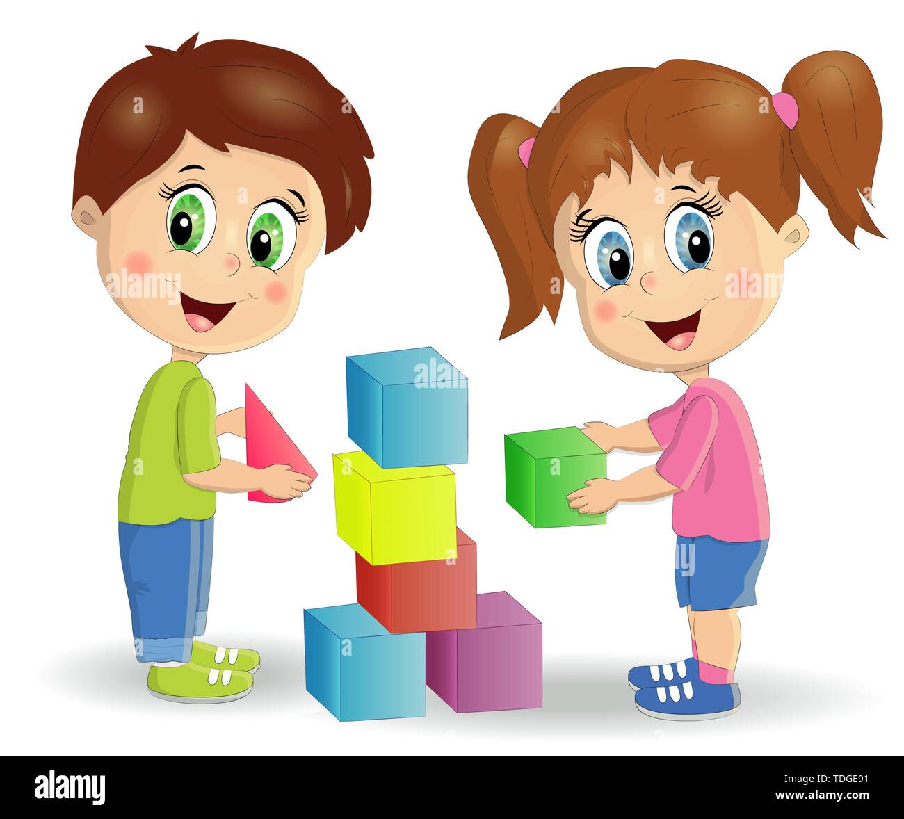 Kids building tower of blocks Stock Vector Images - Alamy