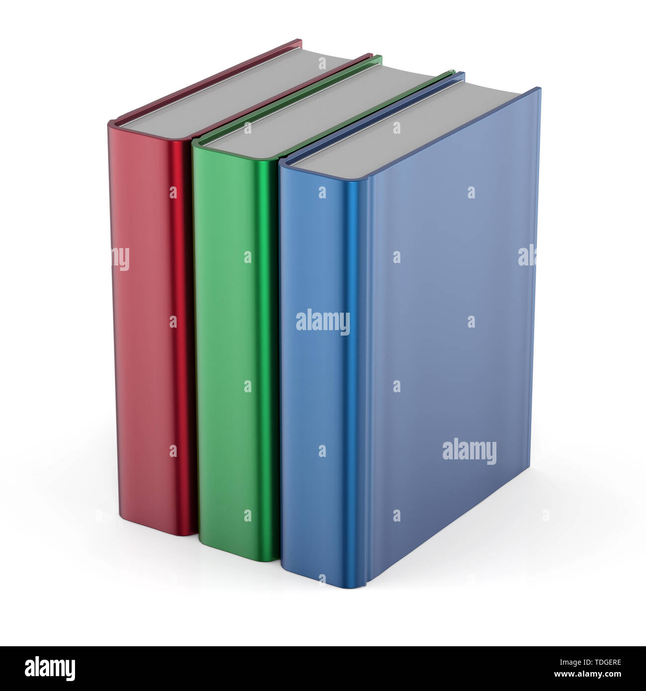Books three blank cover template standing textbook red green blue ...