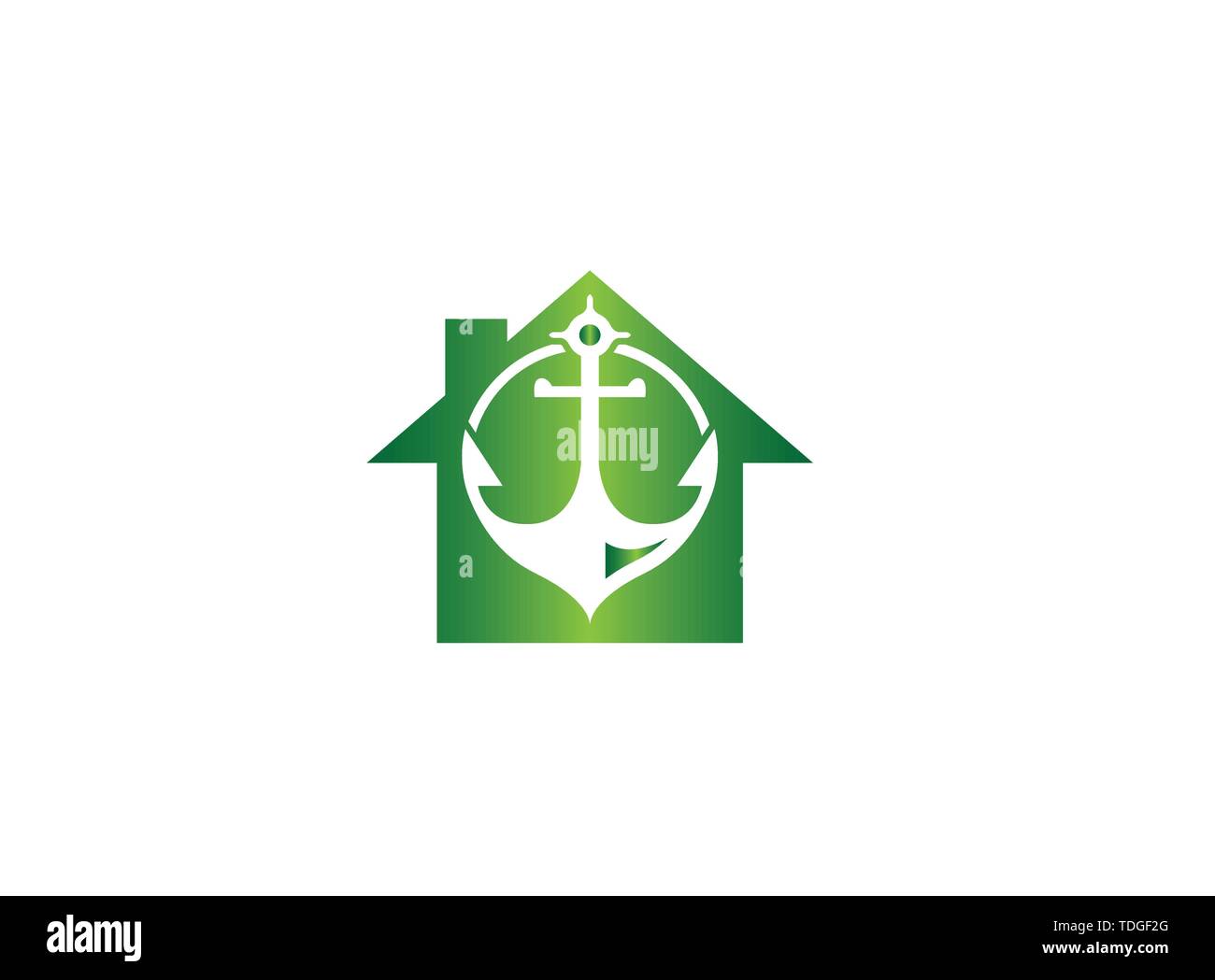 Anchor for boat and yacht for logo design illustration in a home shape ...