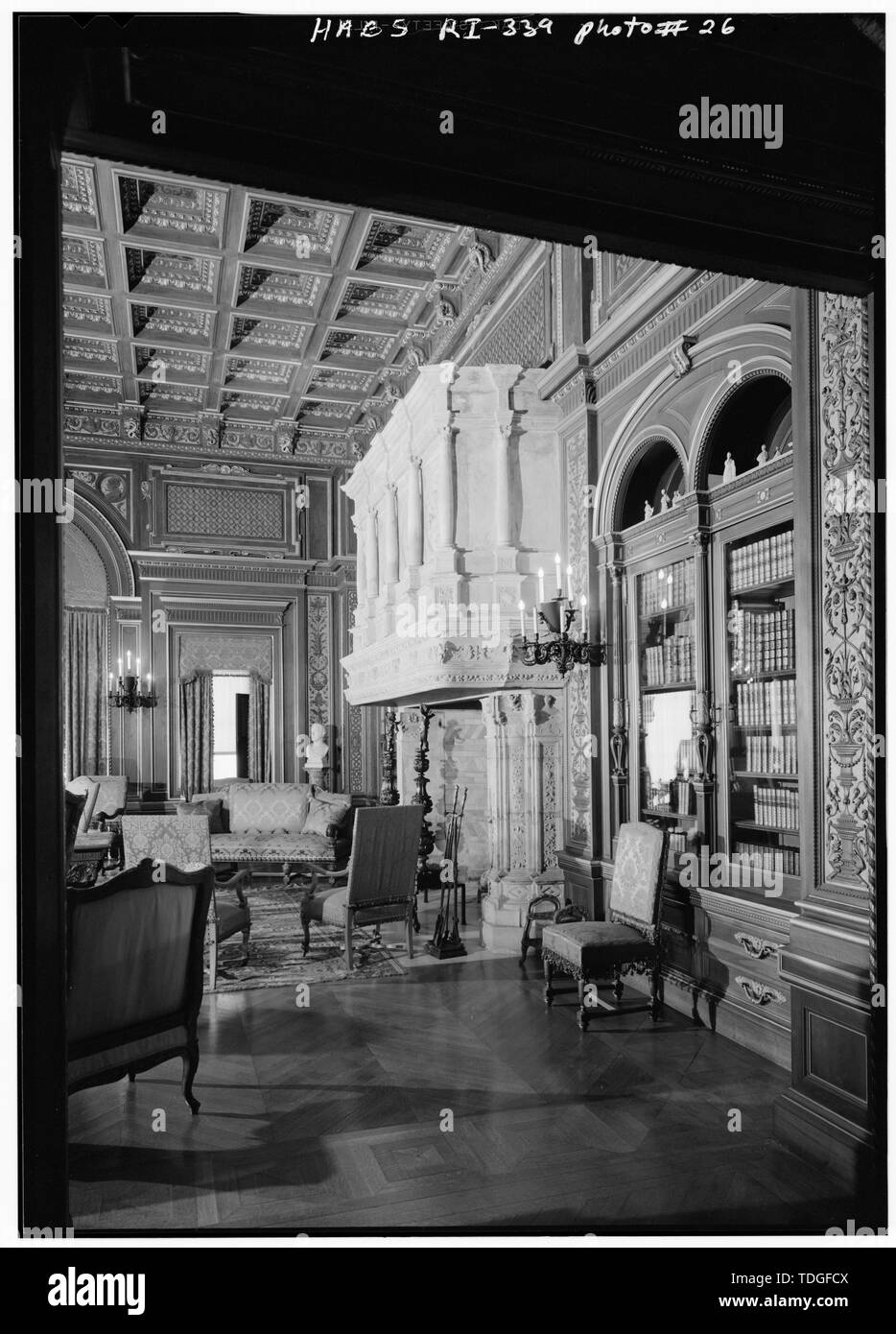NORTHEAST WALL OF LIBRARY, SHOWING FIREPLACE FROM THE SOUTHEAST - The ...