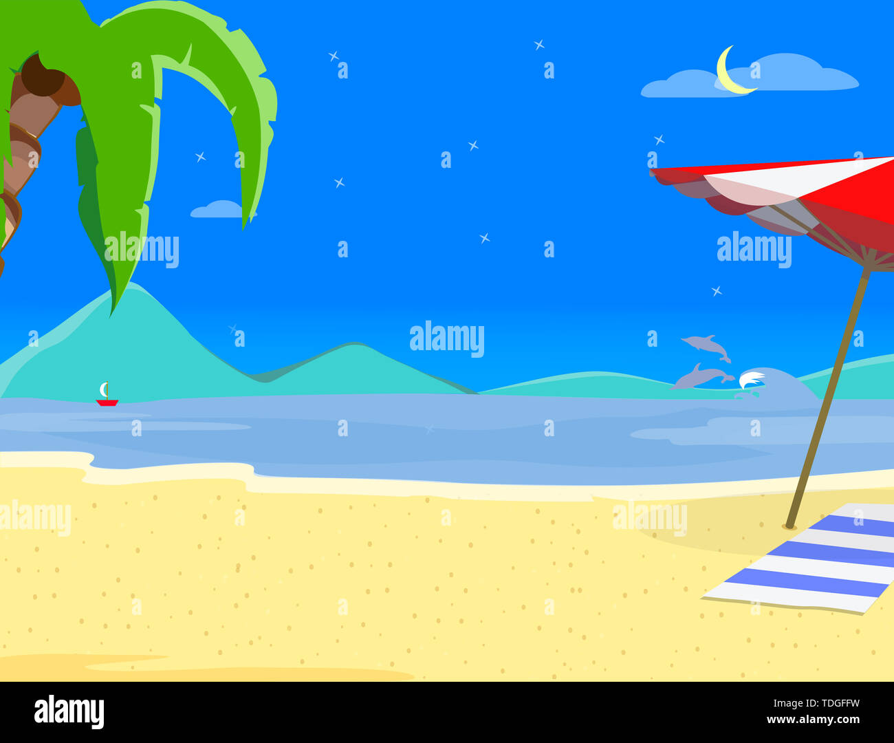Summer Beach Background, Night Time Landscape of Exotic Seaside at ...