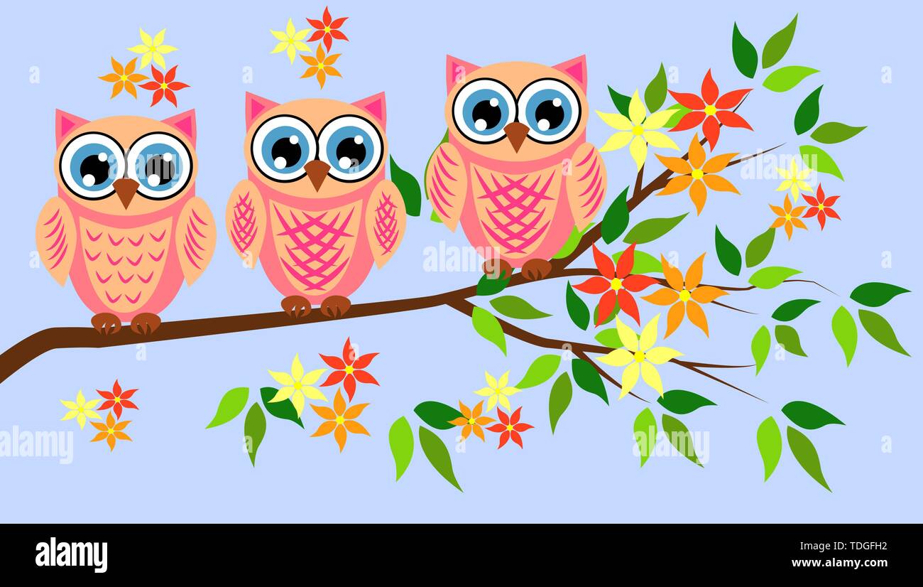 Colorful Owls In A Tree