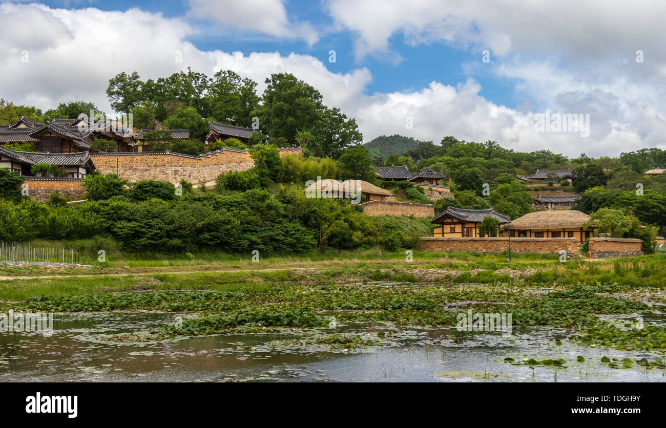 Panoramic view on korean Yangdong Folk Village with traditional style ...