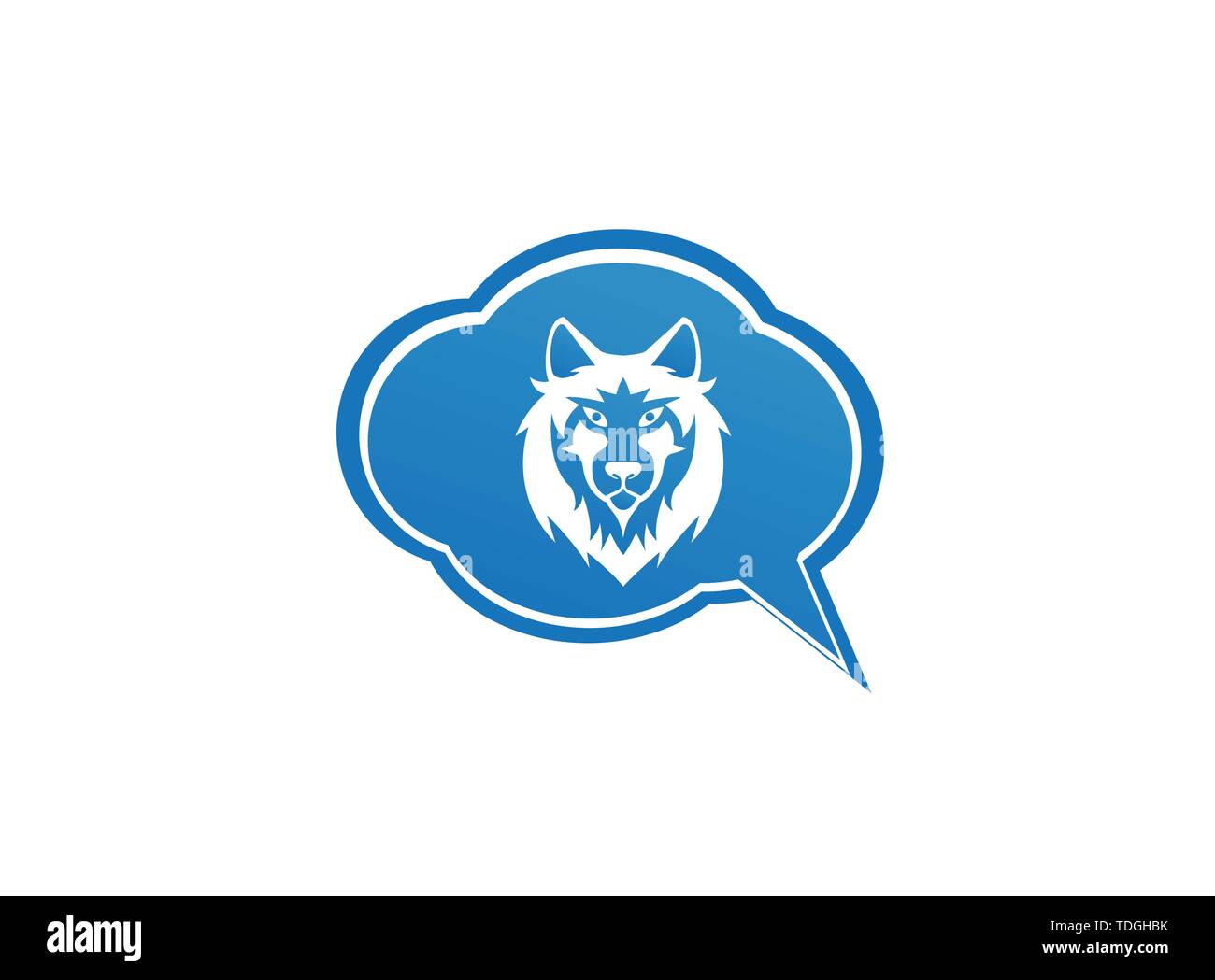 Wolf head and face looking in front in a chat icon for logo design ...