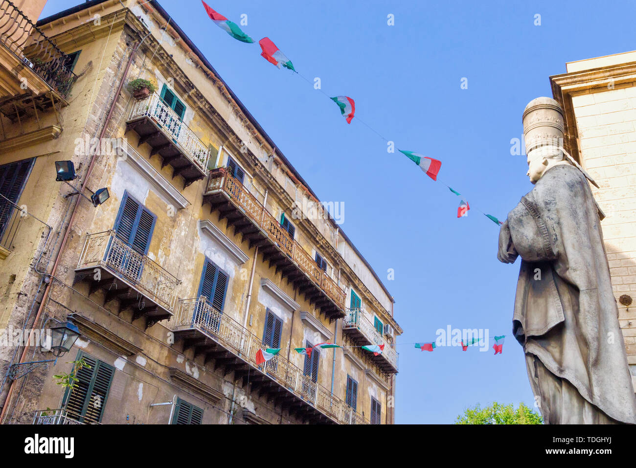 View of the statue of Pope Sergius outside of the Palermo Cathedral in ...