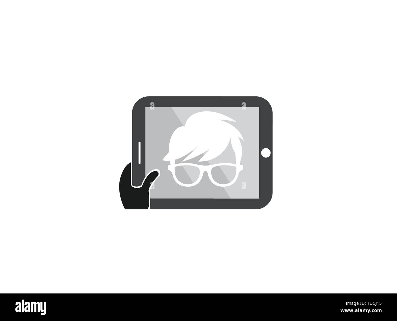 Geek Head with hairstyle wearing glasses for logo design illustration ...