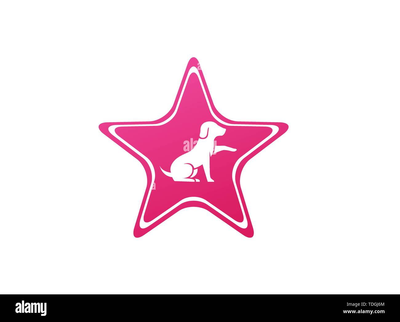 Cute dog sitting and Shaking hand in the shape logo design illustration ...