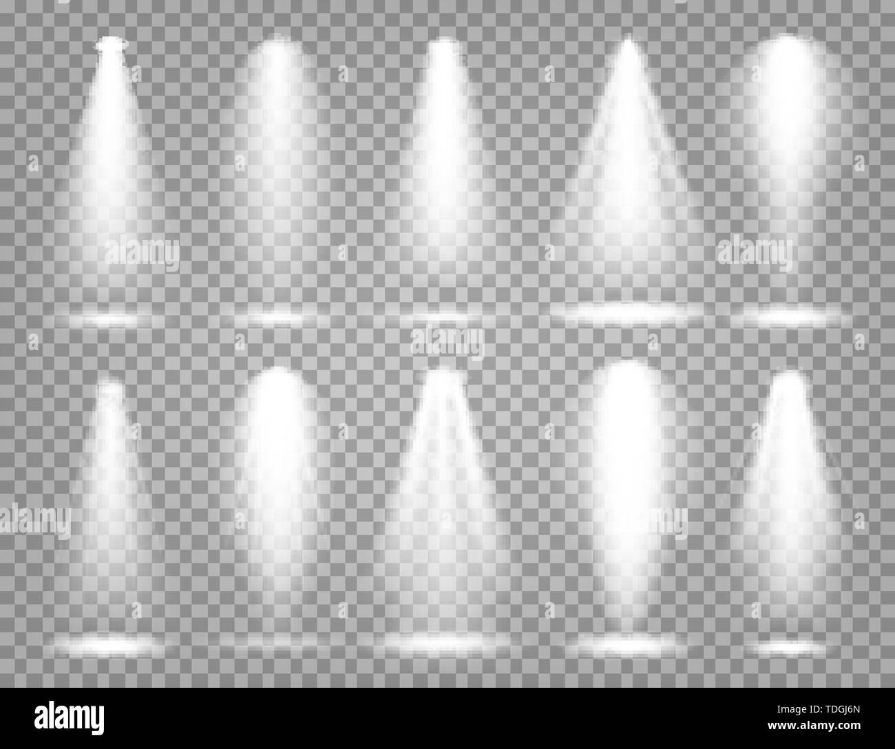 Vector spotlight set. Bright light beam. Transparent realistic effect ...