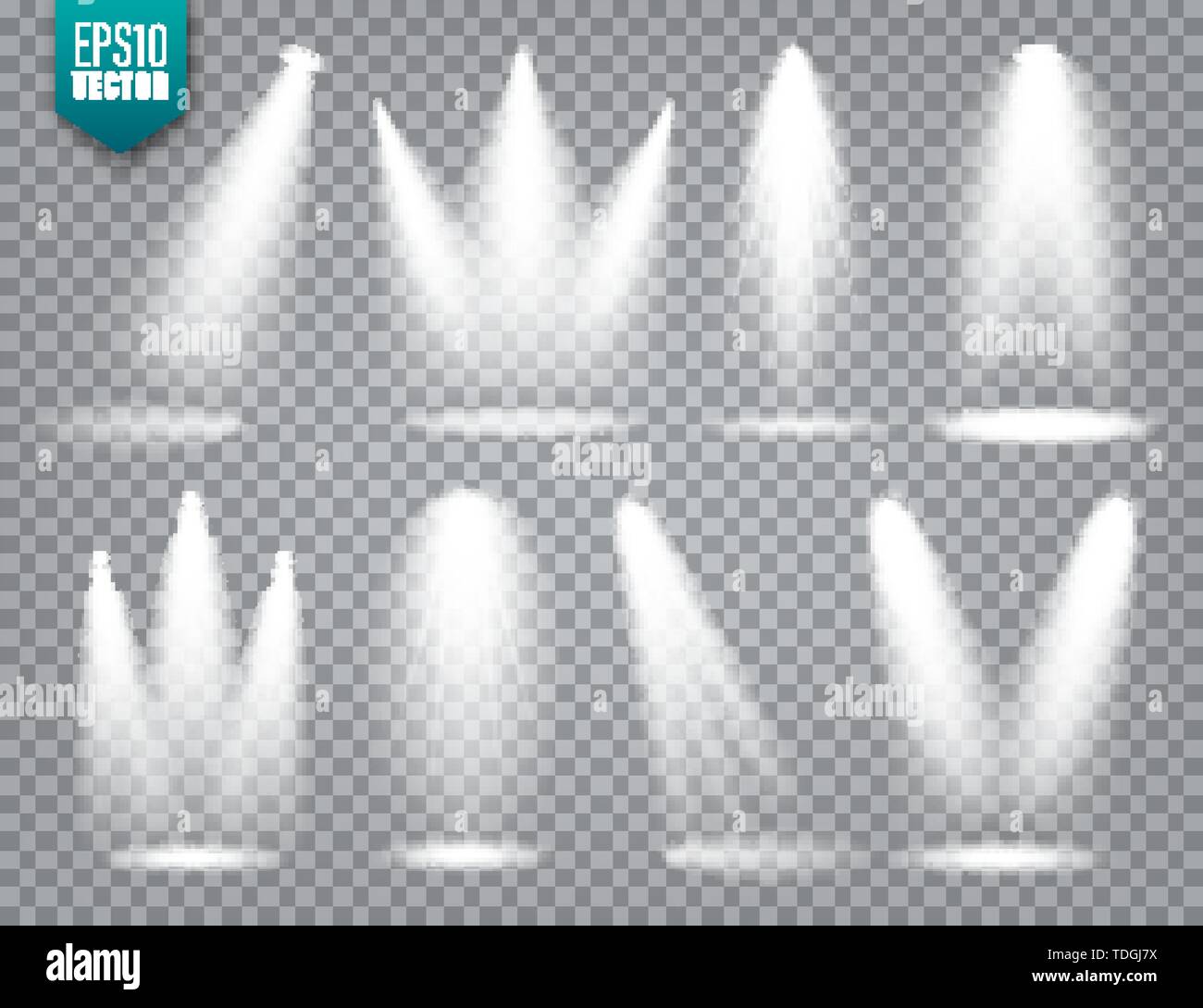 Vector spotlight set. Bright light beam. Transparent realistic effect ...