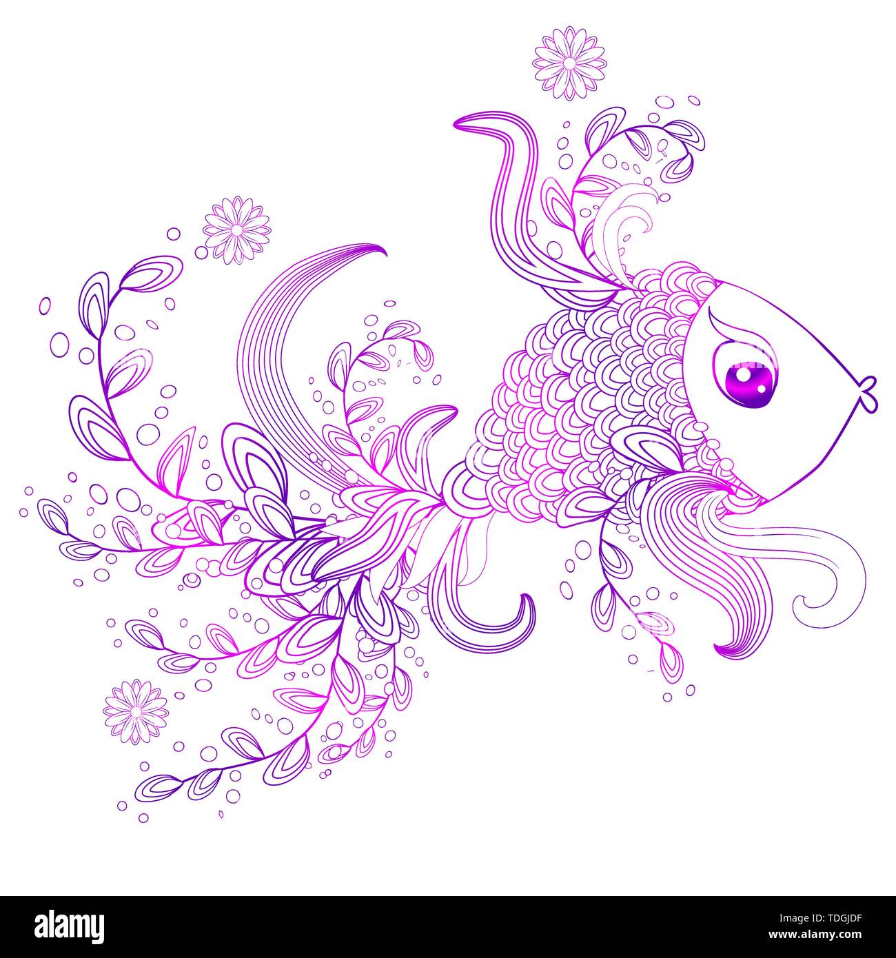 Hand drawn fish with elements of a flower ornament Stock Vector Image ...