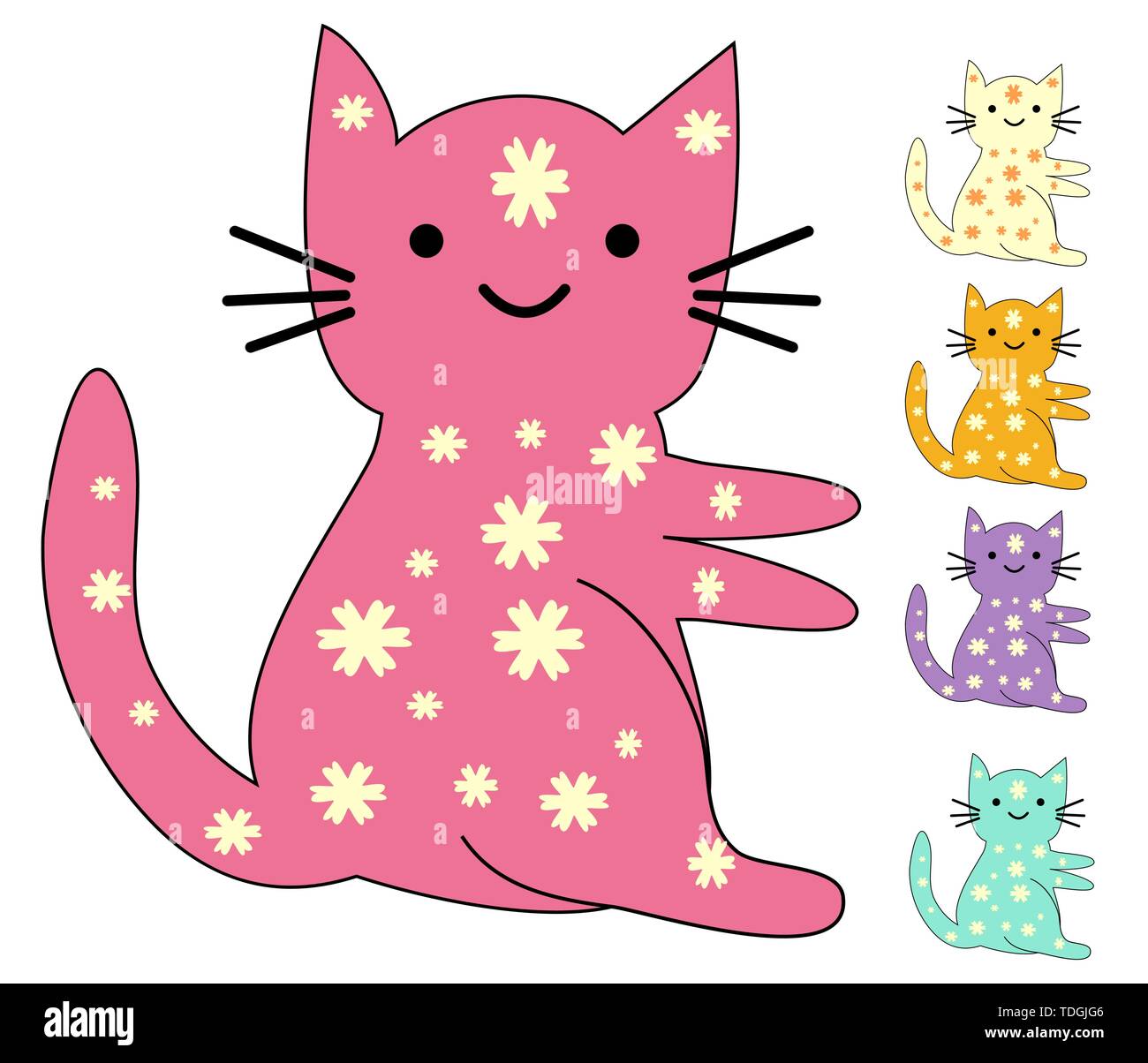 Set of cute cats in simple design for kid's greeting card design, t ...