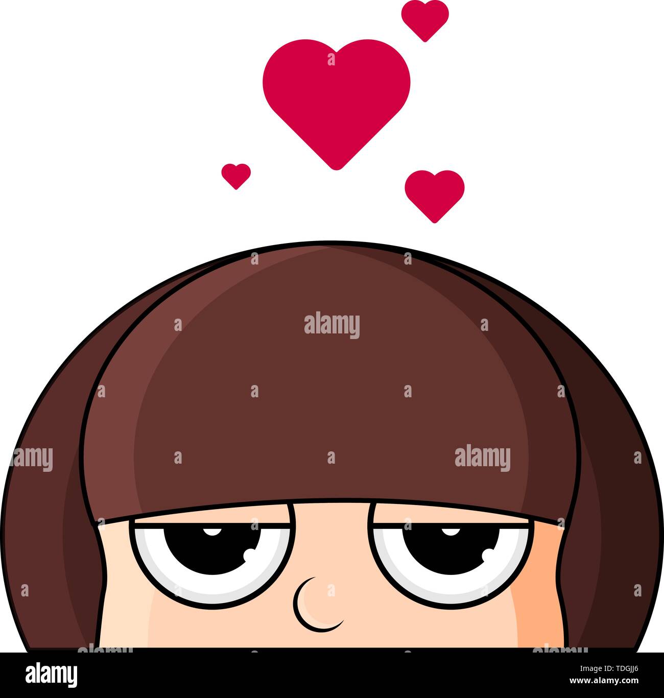 Little girl with hearts over head. Smug expression. Face emotion Stock ...