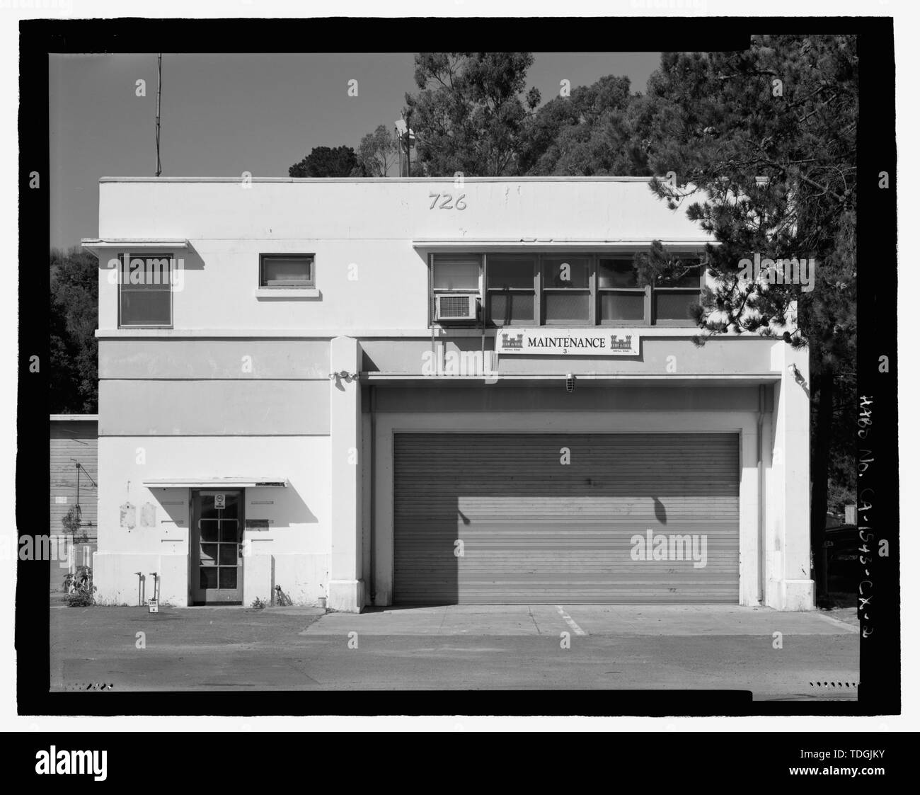 Northeast front, Building 776 is visible behind the Fire Station at the ...