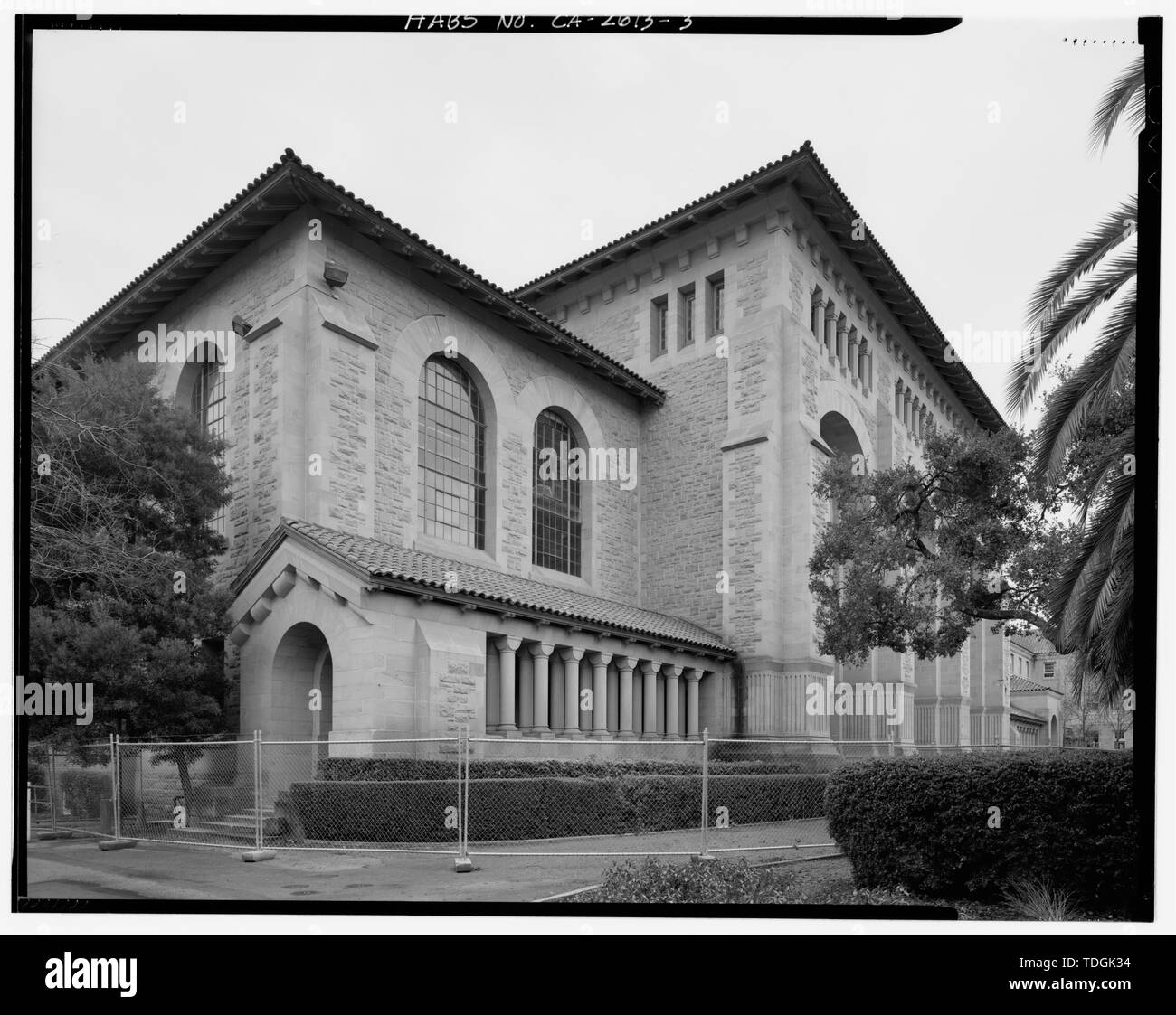 Northwest corner, showing arcade at ground level, and triple leaded ...