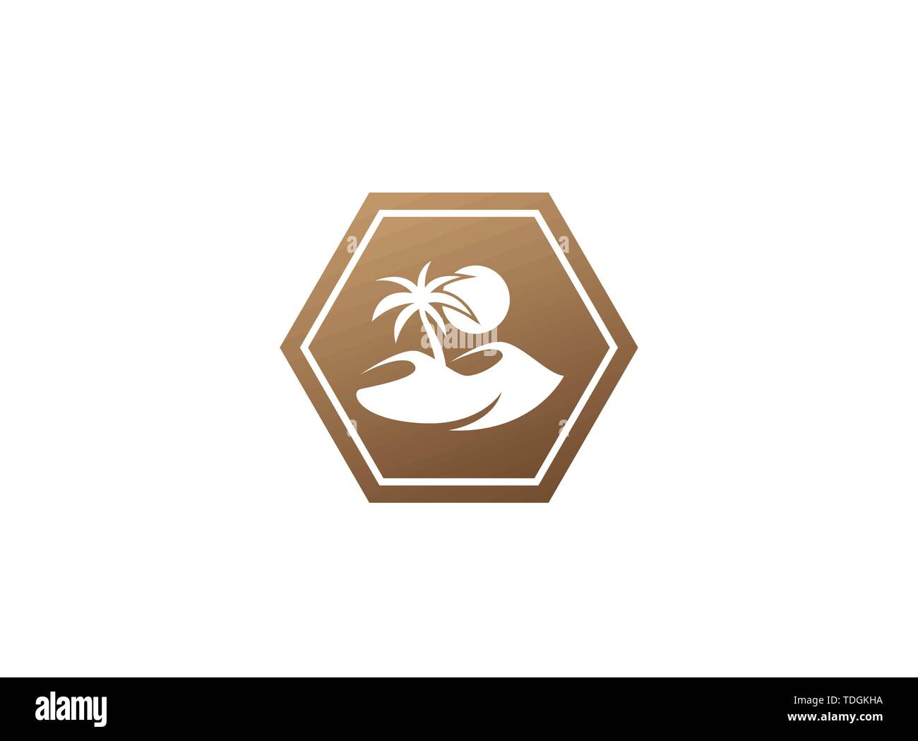 desert logo palm and sand and sun design illustration in the shape ...