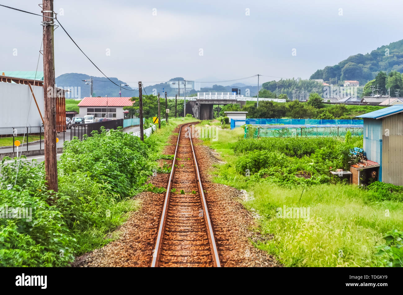 Scenery of rural railway tracks in Japan Stock Photo - Alamy