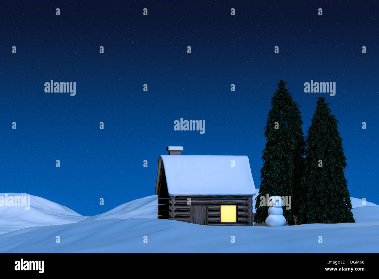Snowman christmas night cabin hi-res stock photography and images - Alamy