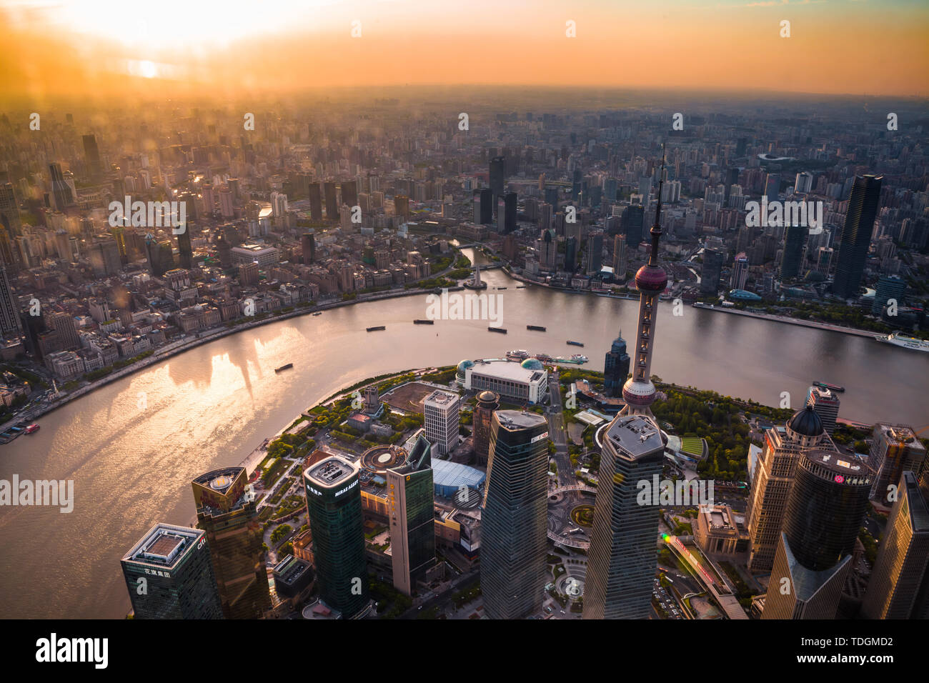 Shanghai Lujiazui CBD night view aerial shot Stock Photo - Alamy