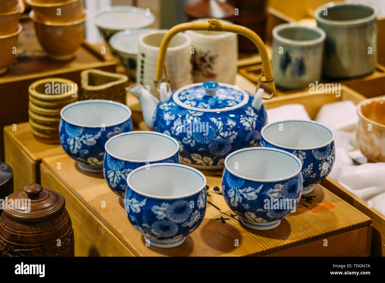 Blue-and-white porcelain tea set Stock Photo - Alamy