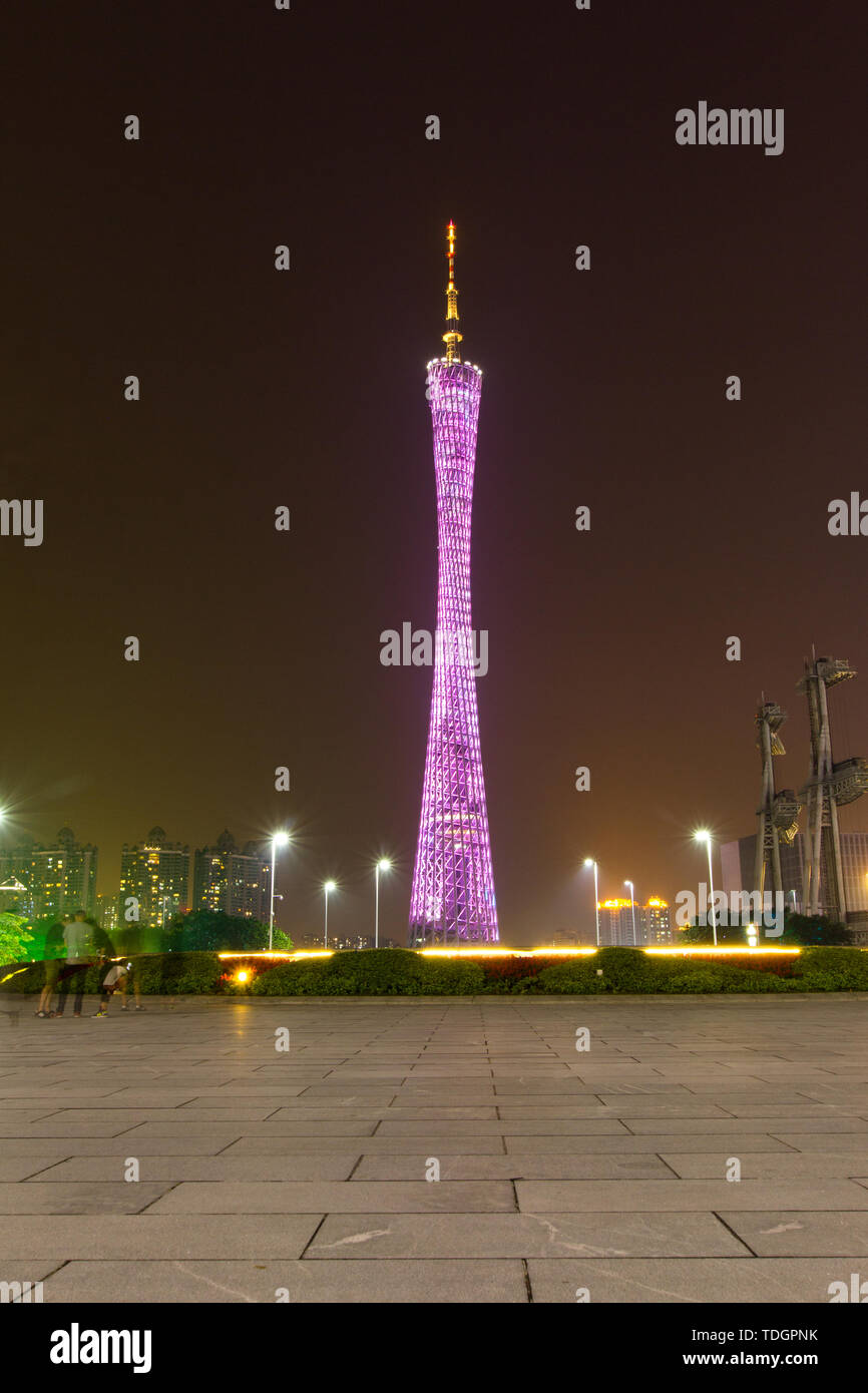Night View of the TV Tower in Huacheng Square Stock Photo - Alamy