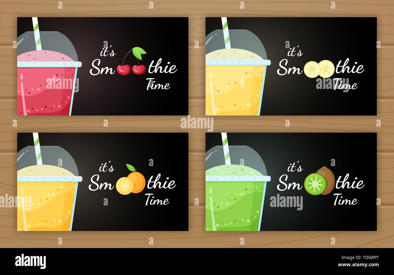 Natural smoothie fruit shake logo illustration. Set of tasty fruit ...