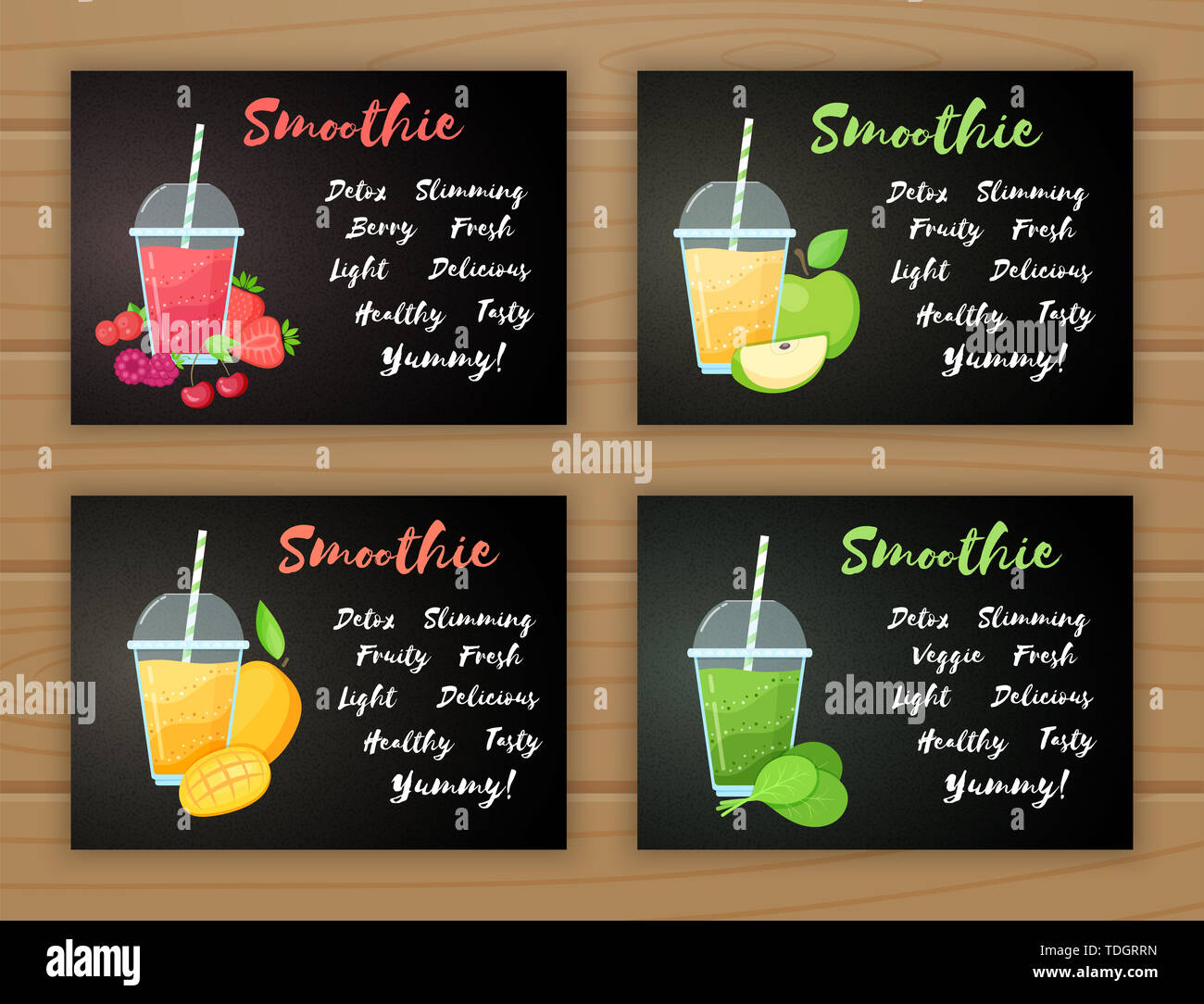 Set of smoothie banner vitamin drink illustration. Tasty natural fruit ...